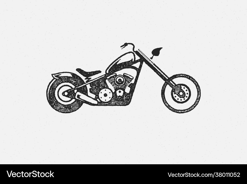 Chopper motorcycle silhouette side view hand drawn