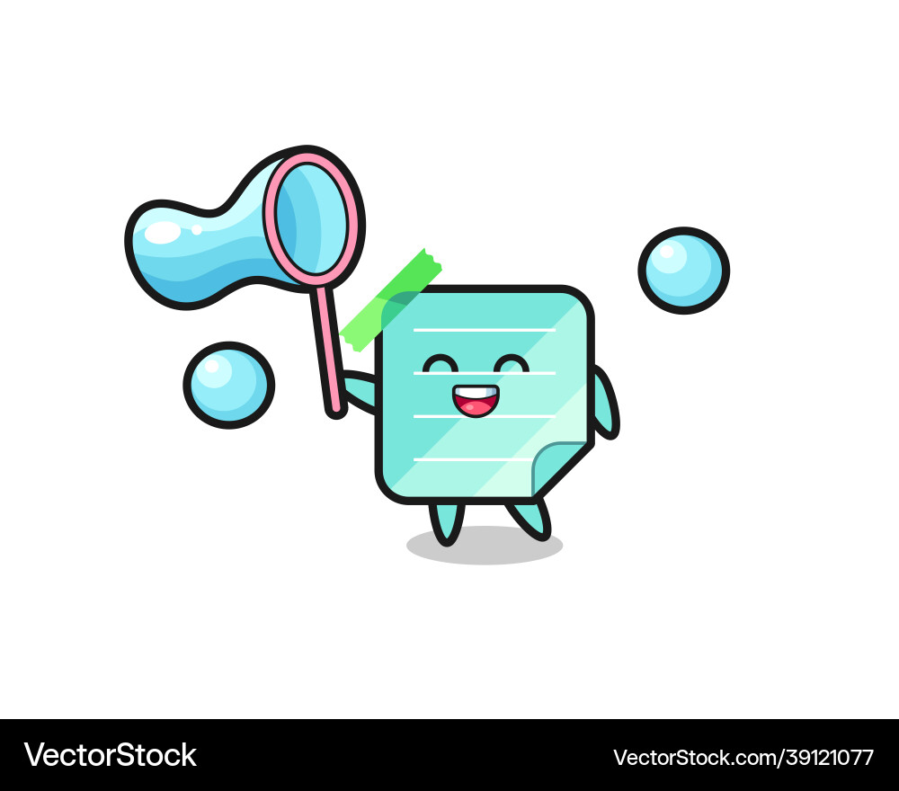 Happy blue sticky notes cartoon playing soap Vector Image