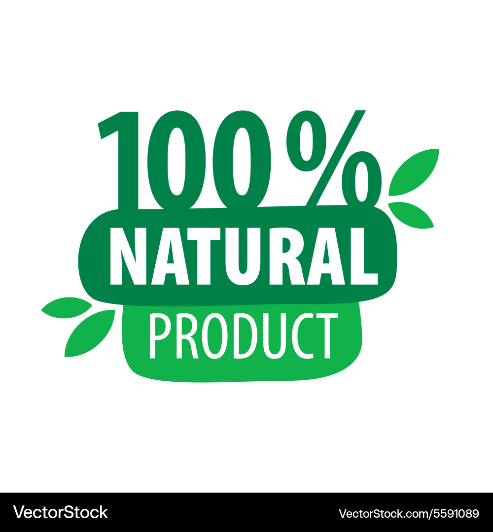 Green logo for 100 natural products Royalty Free Vector