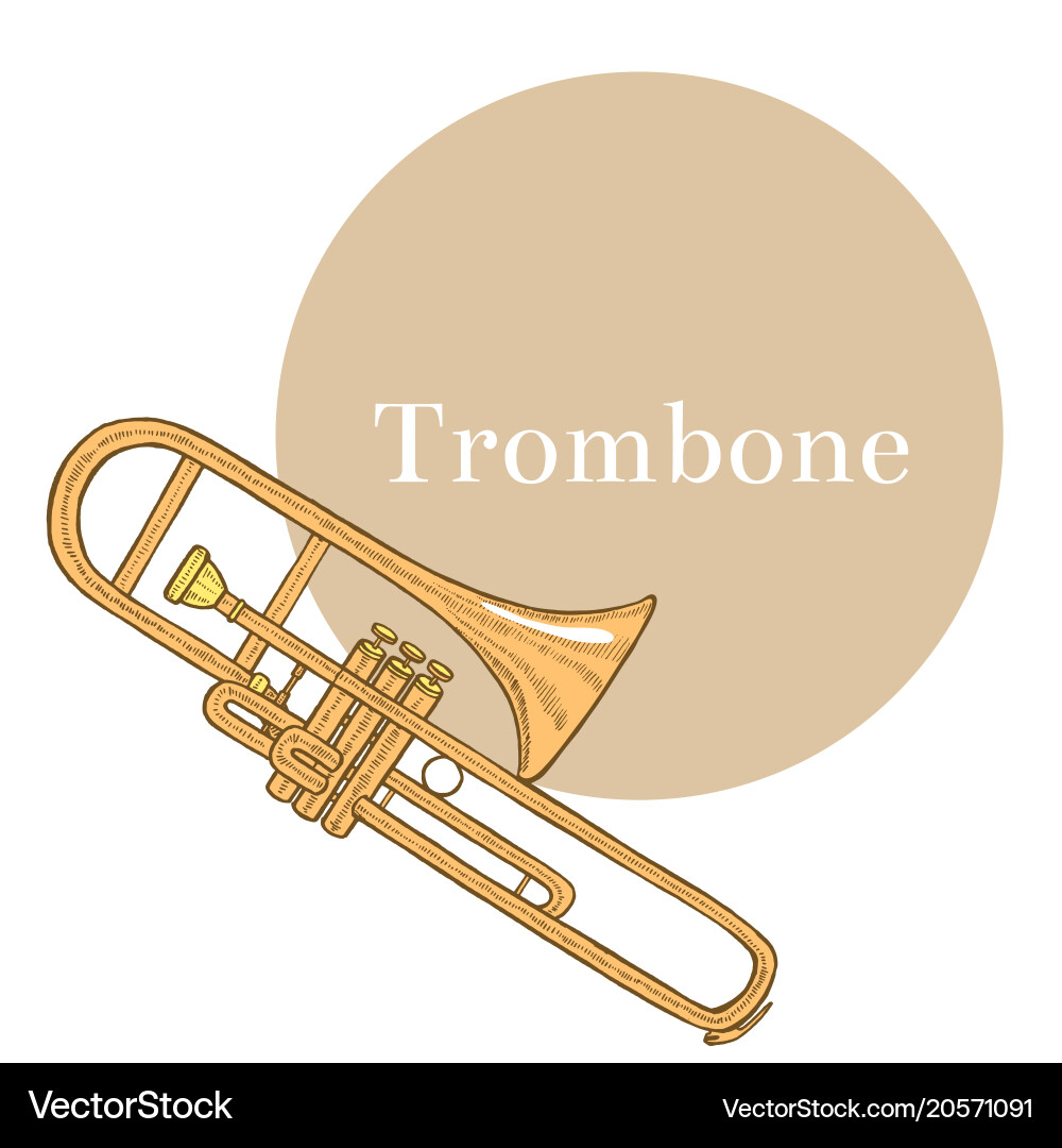 Colored trombone in hand-drawn style Royalty Free Vector