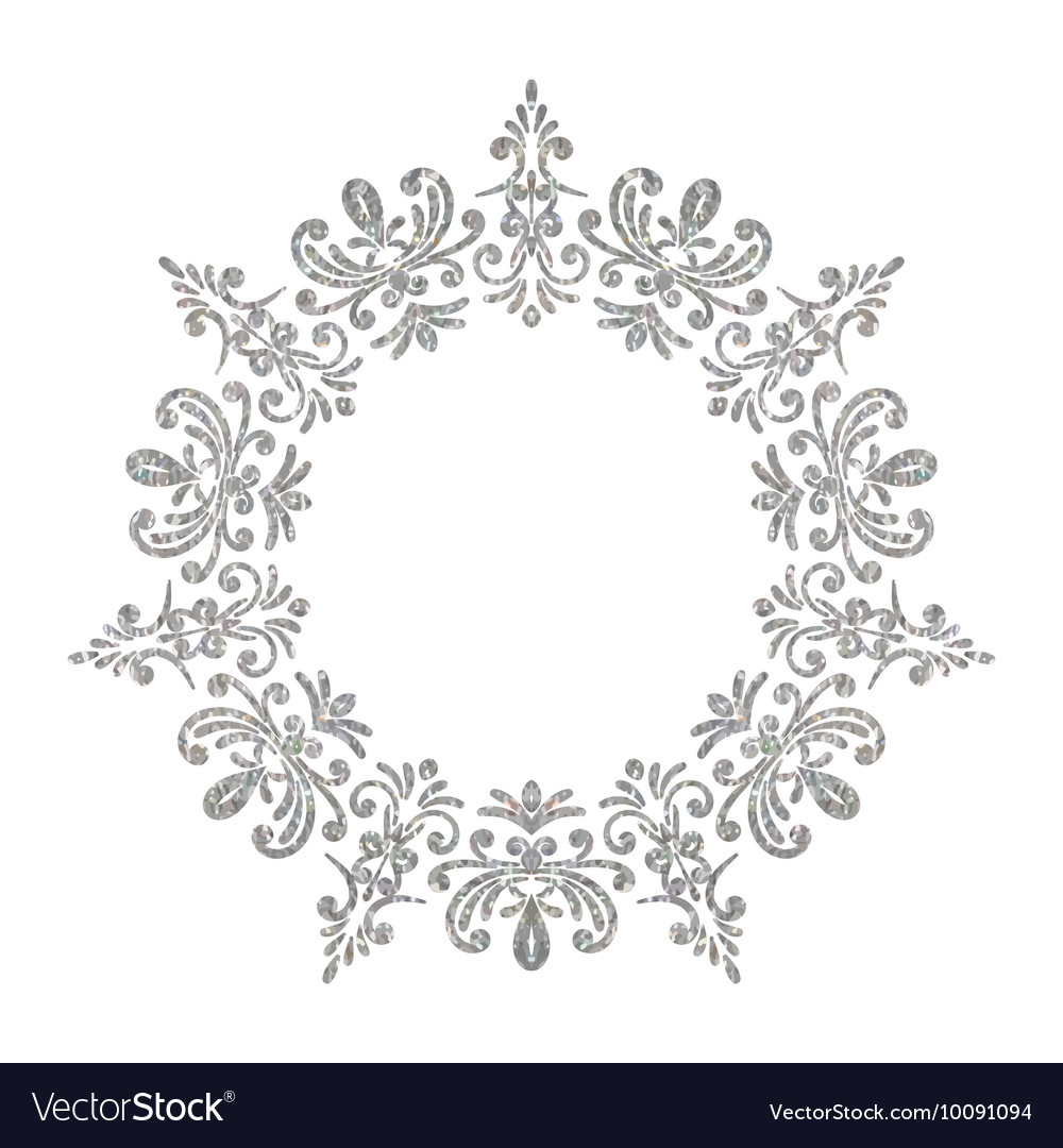 Elegant Luxury Vintage Circle Silver Floral Frame Vector Image