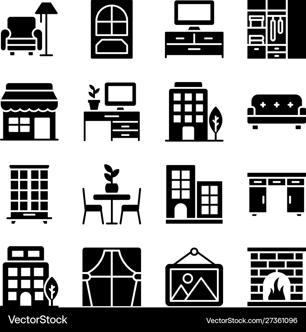 Home interior glyph icons pack Royalty Free Vector Image