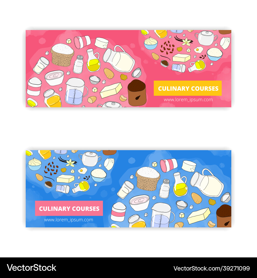 Banner templates with hand drawn culinary items Vector Image