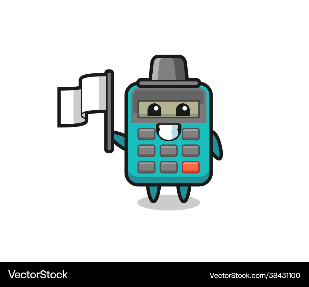 Cartoon character calculator holding a flag Vector Image