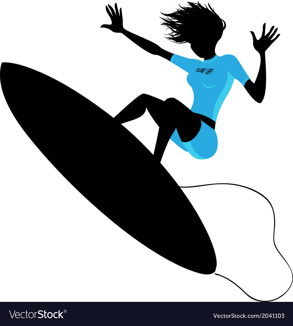 Silhouette Of A Woman Surfing Royalty Free Vector Image