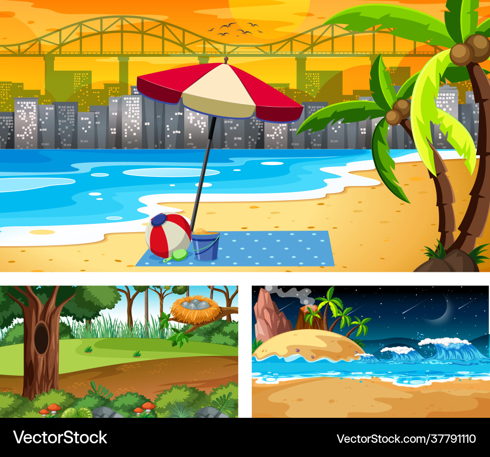 Set different nature landscape scenes Royalty Free Vector