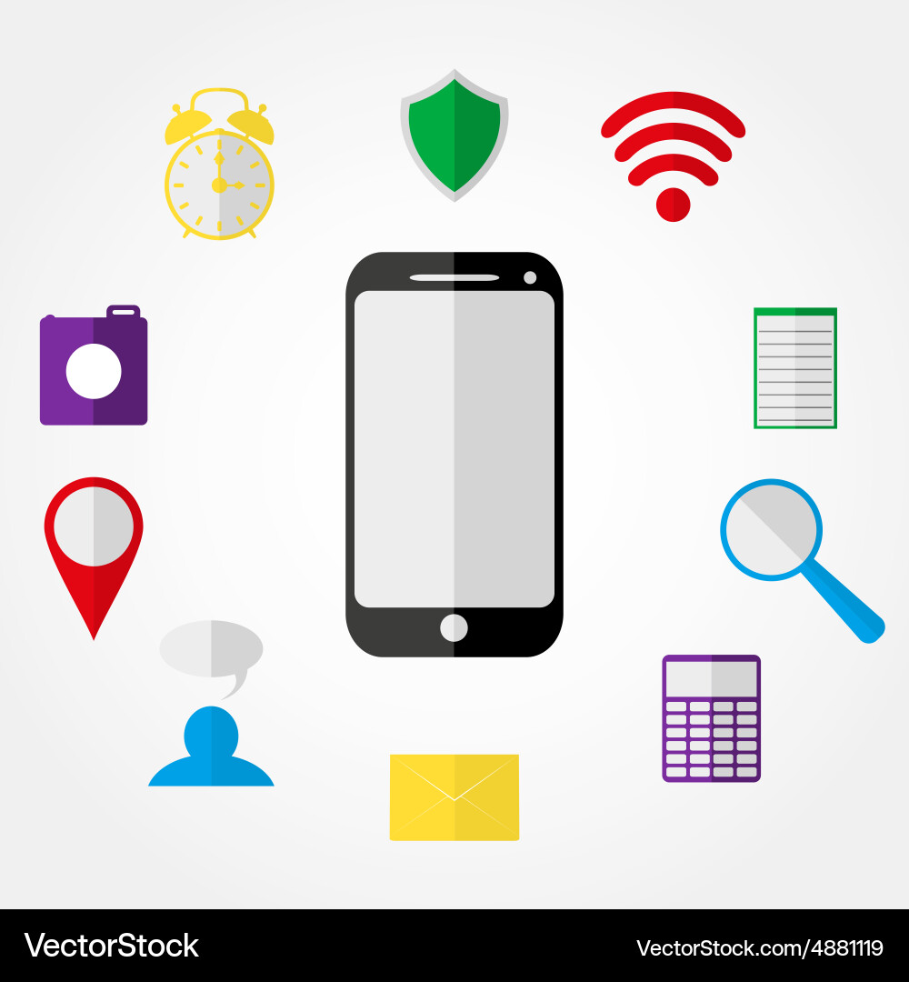 Mobile phone and icons Royalty Free Vector Image