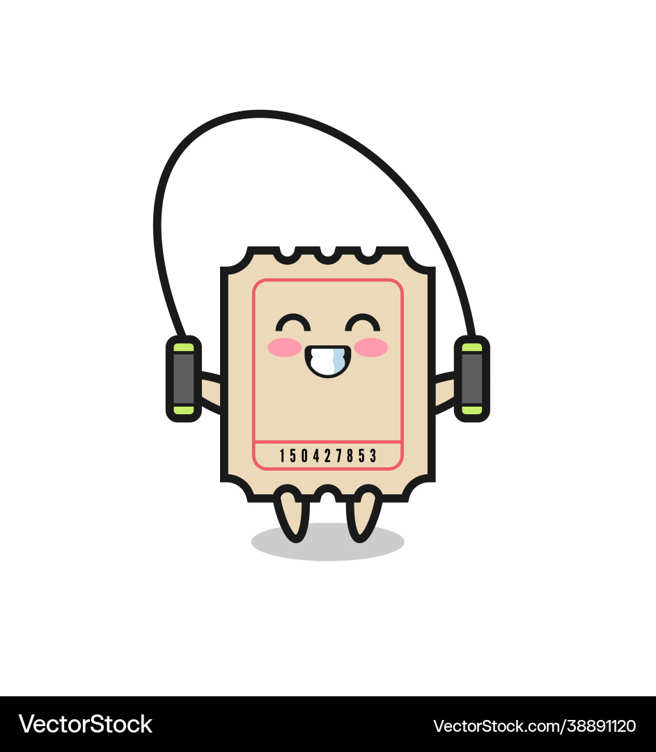 Ticket character cartoon with skipping rope Vector Image