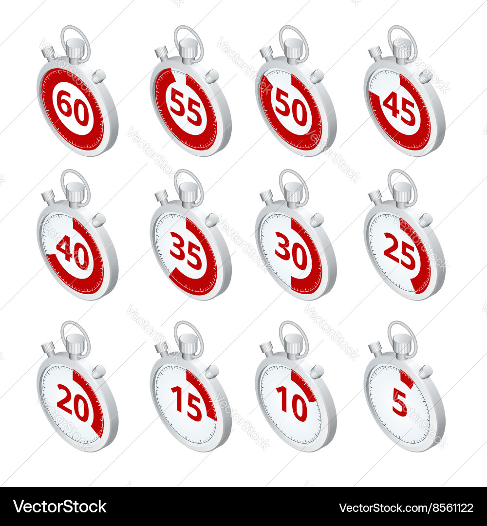 Stopwatch set of timers time to work time Vector Image