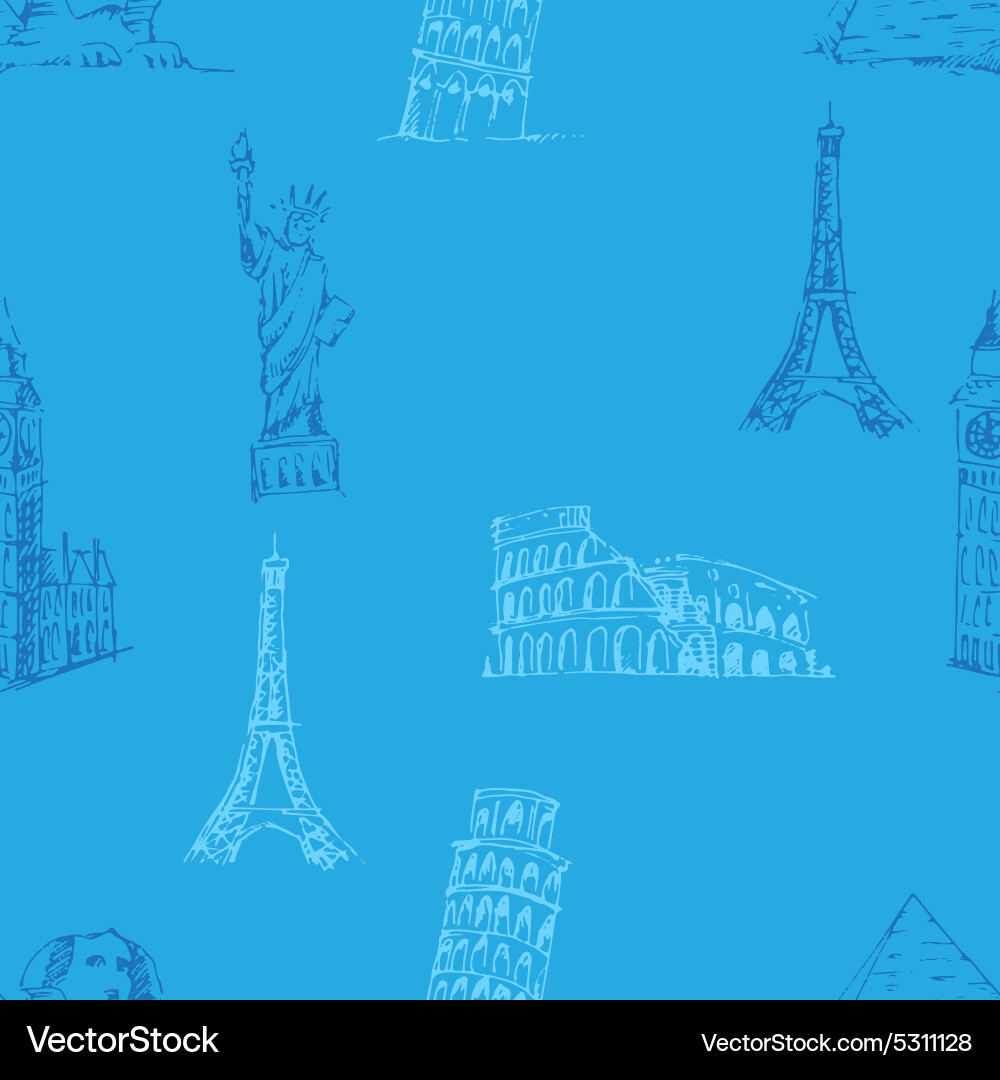 Doodle Travel pattern World famous landmarks Vector Image