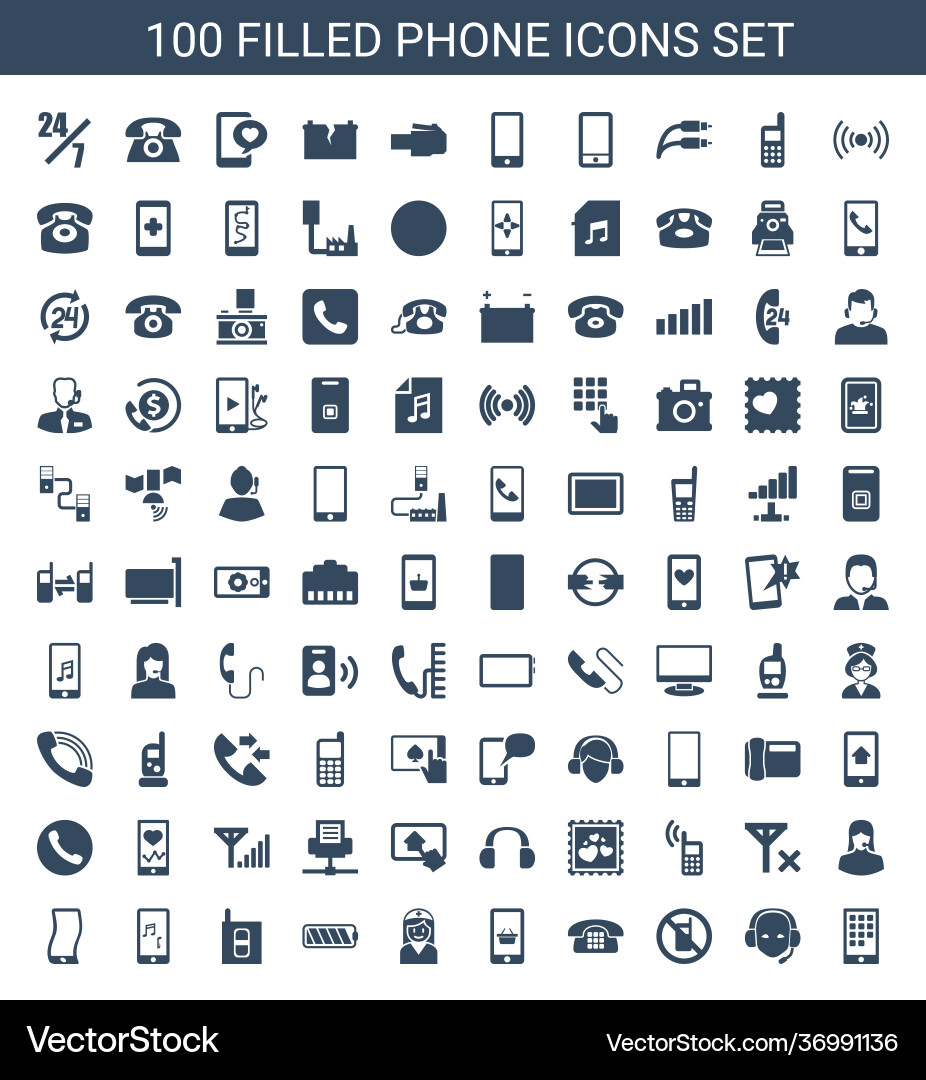 100 phone icons Royalty Free Vector Image - VectorStock