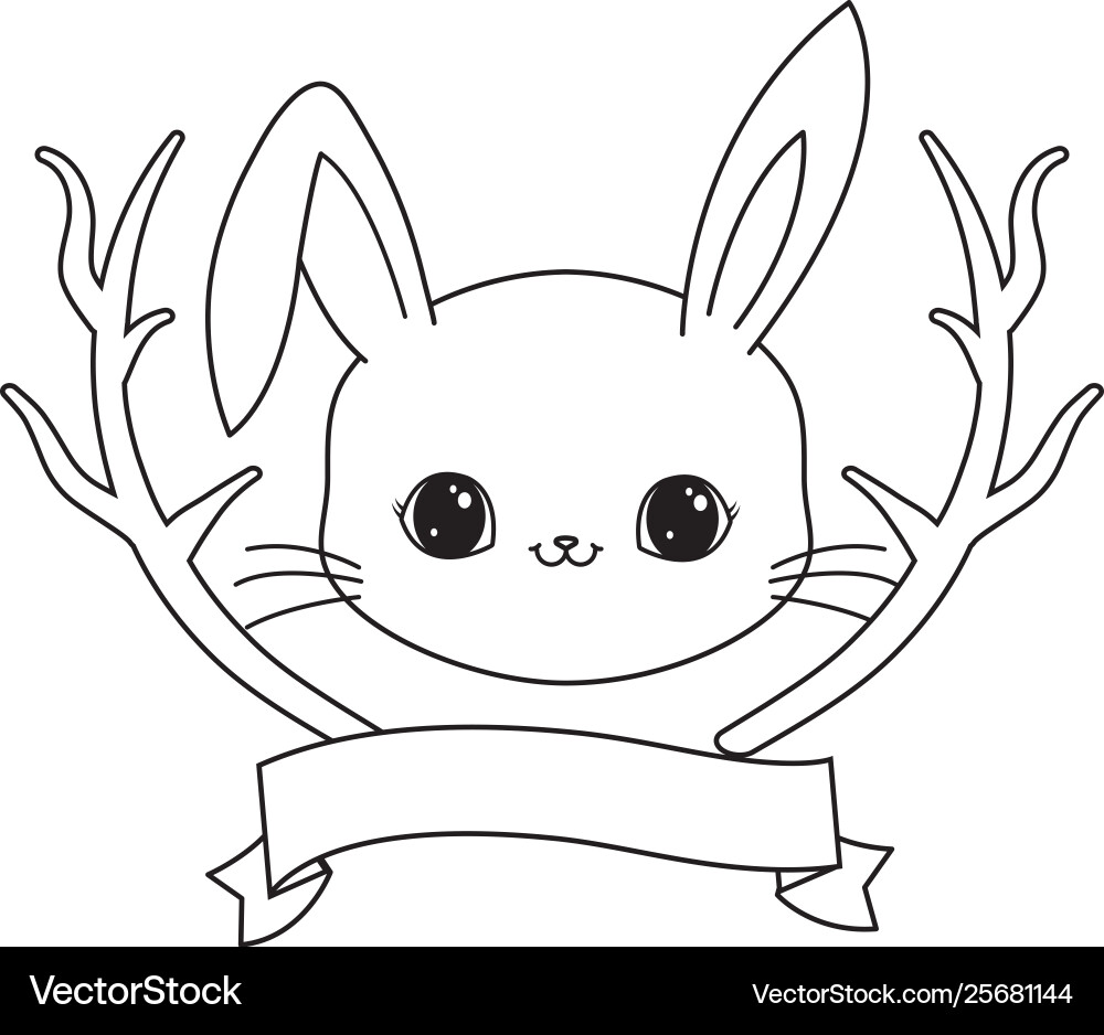 Cute rabbit with tree branches and ribbon Vector Image
