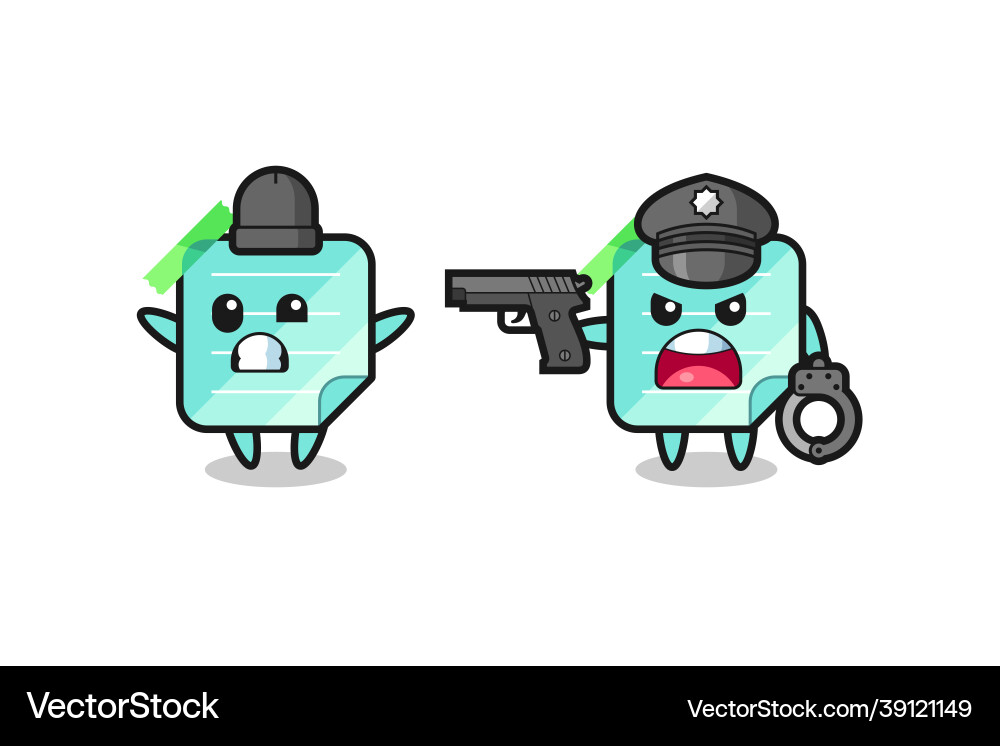 Blue sticky notes robber with hands up pose Vector Image