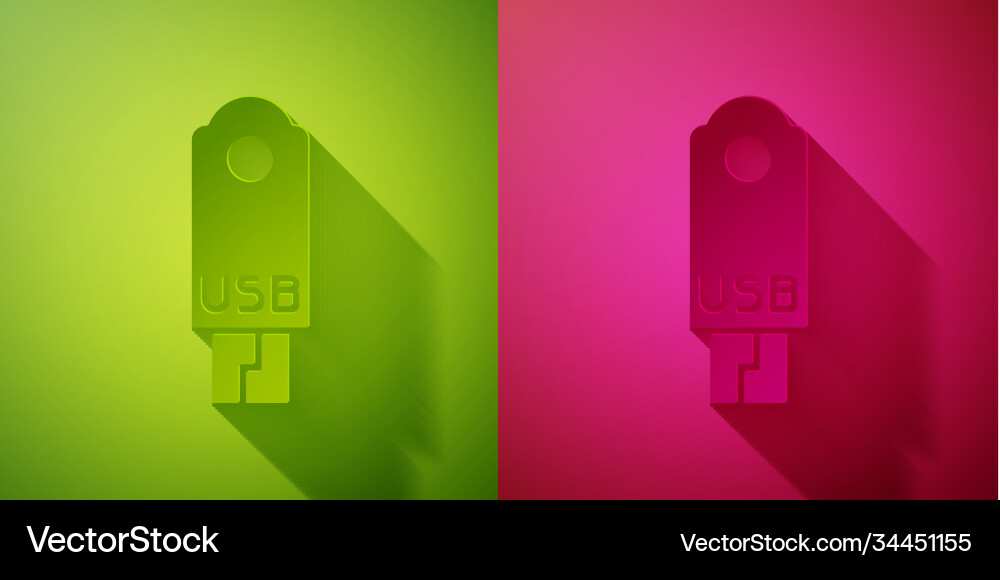 Paper cut usb flash drive icon isolated on green Vector Image