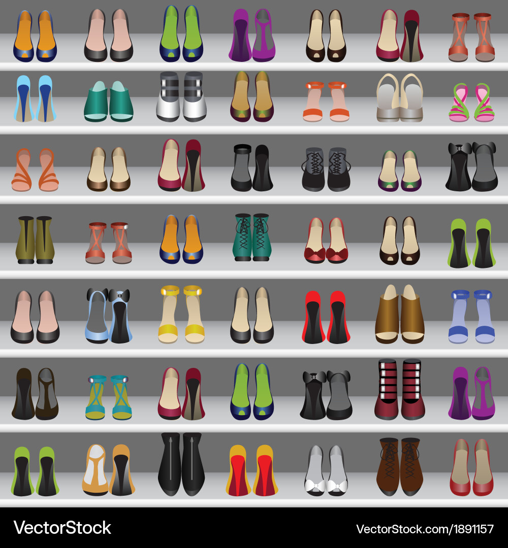 Shoes on shelves seamless background Royalty Free Vector