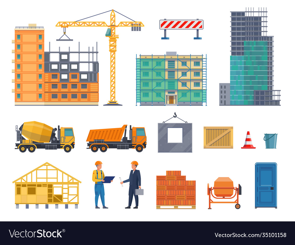 Construction process building site elements Vector Image