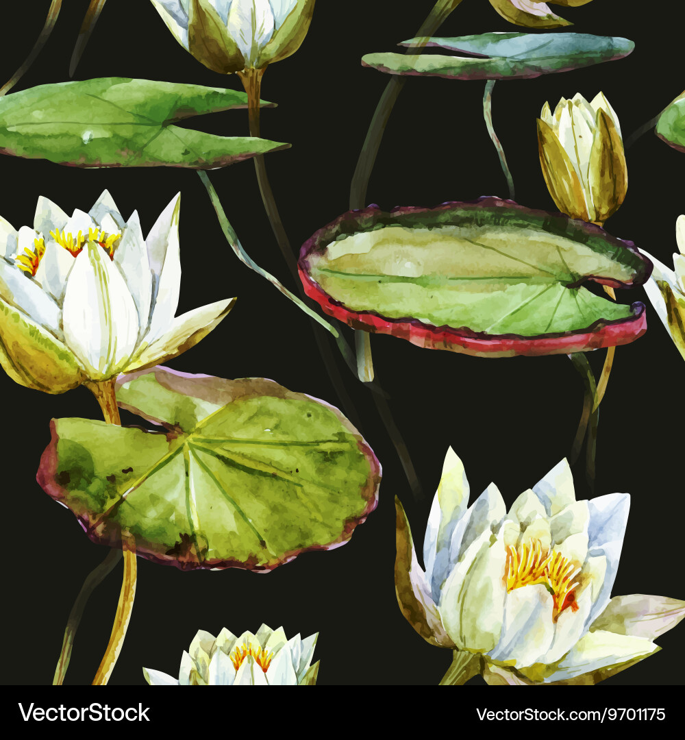 Watercolor lotus pattern Royalty Free Vector Image