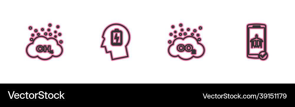 Set line methane emissions reduction co2 in cloud Vector Image