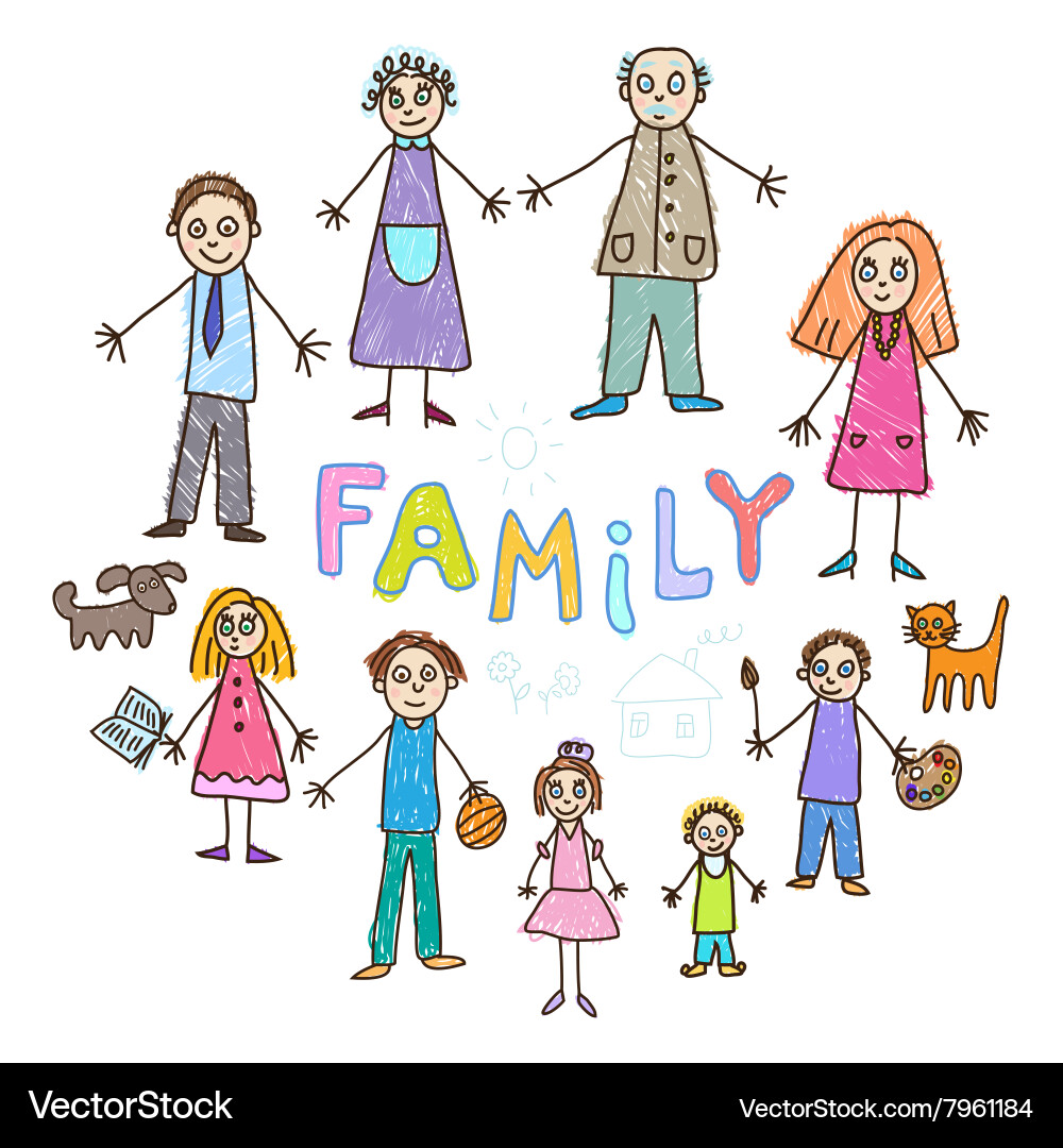 Family kids draw Royalty Free Vector Image - VectorStock