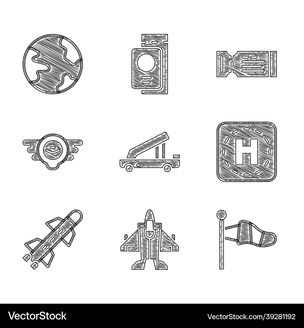 Set passenger ladder jet fighter cone Royalty Free Vector