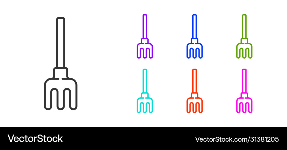 Black line garden rake icon isolated on white Vector Image