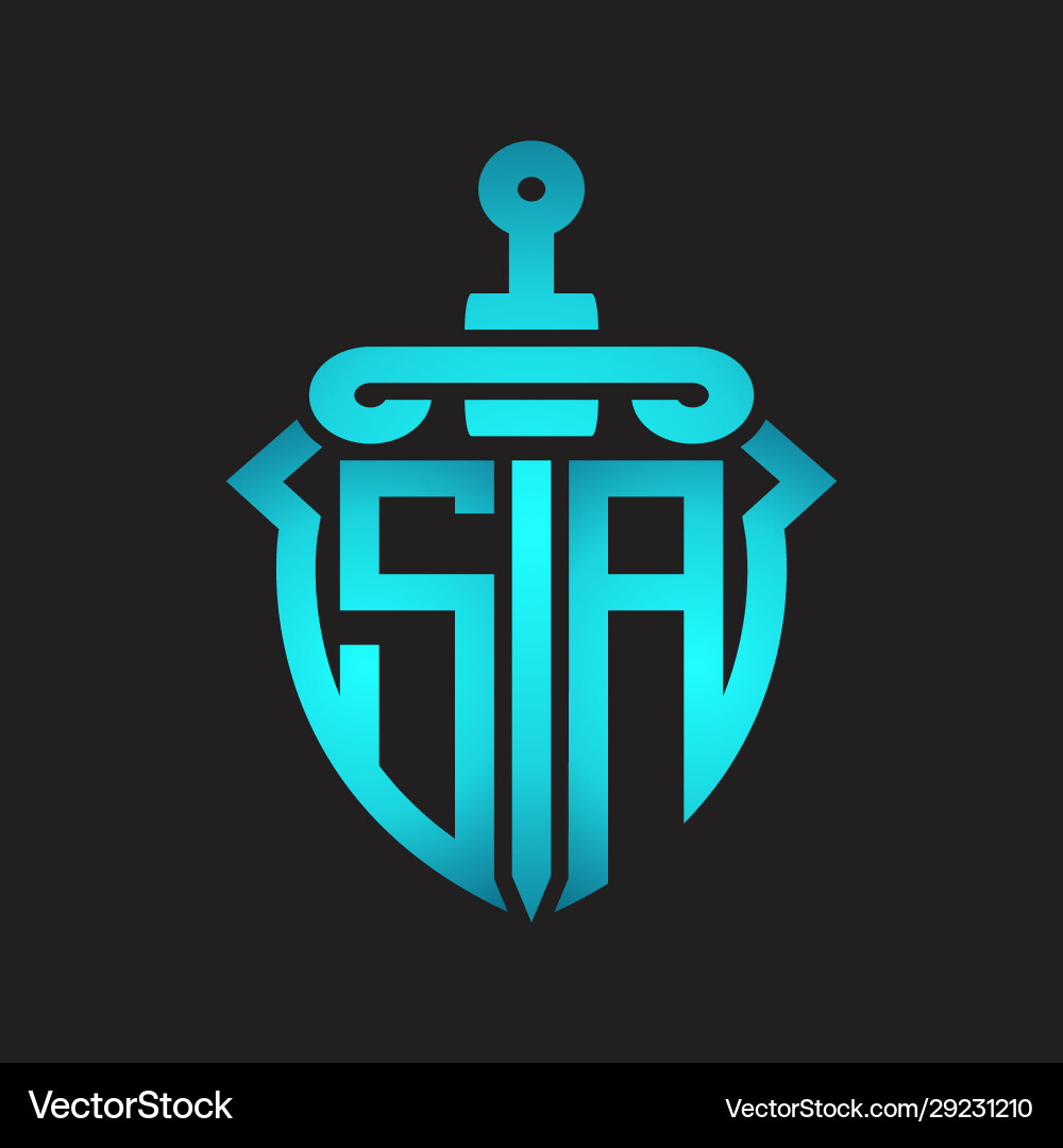 Sa logo monogram with sword and shield Royalty Free Vector