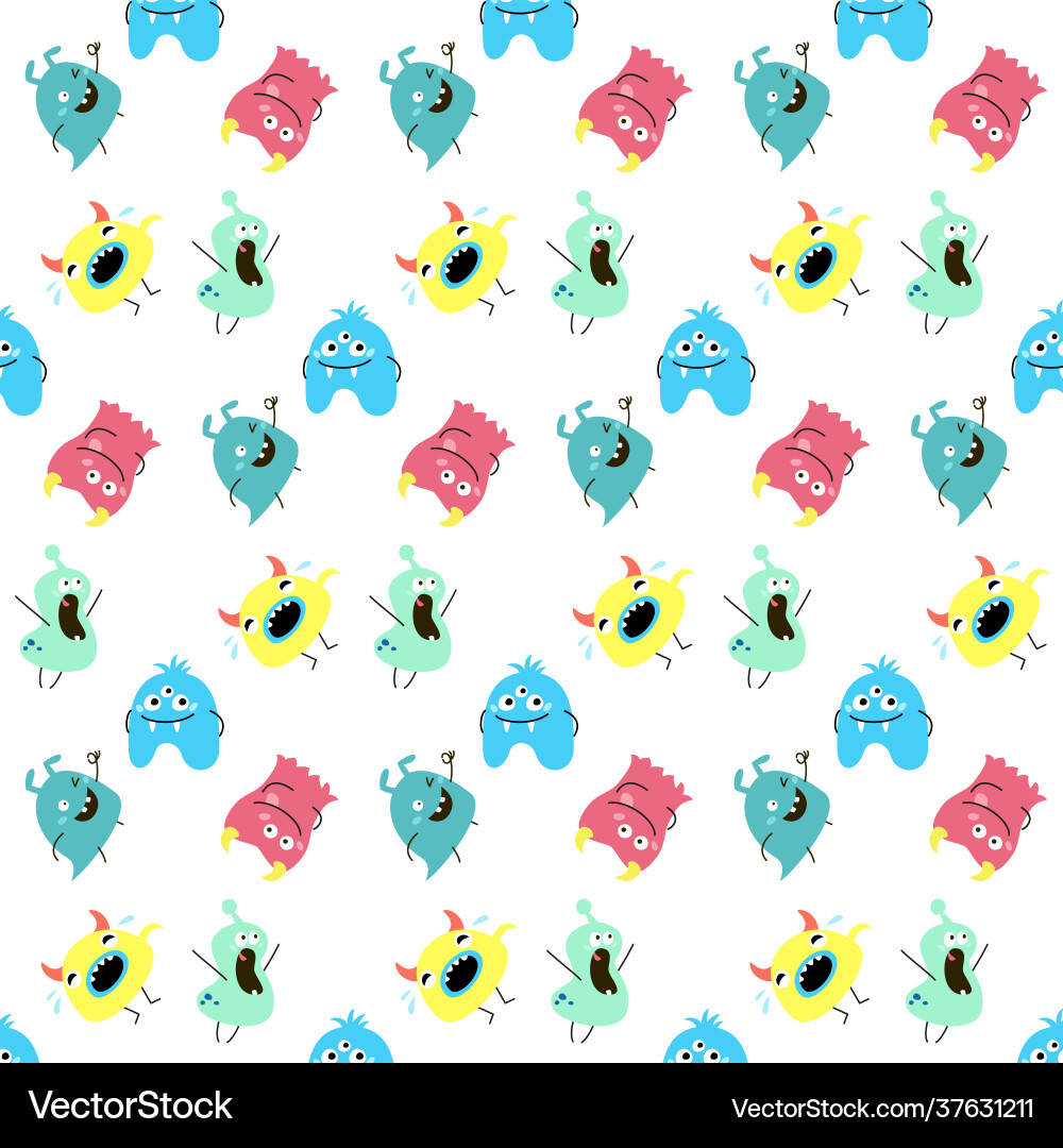 Seamless pattern with cartoon monsters Royalty Free Vector