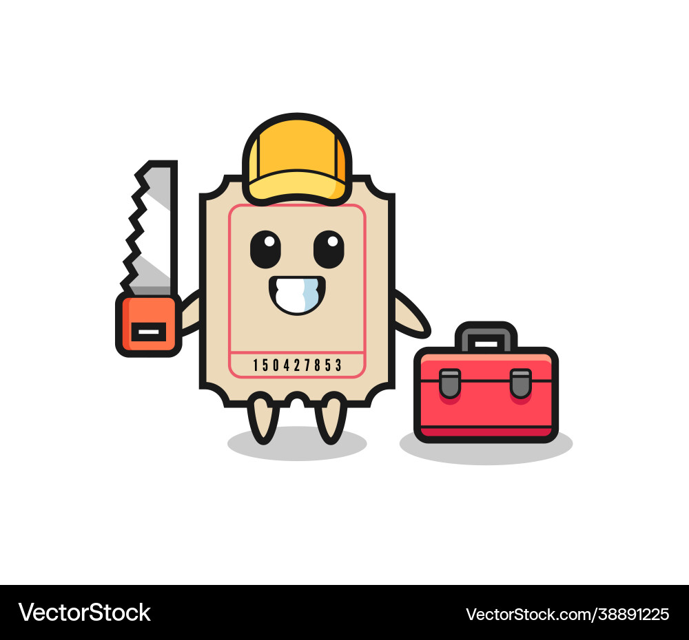 Ticket character as a woodworker Royalty Free Vector Image