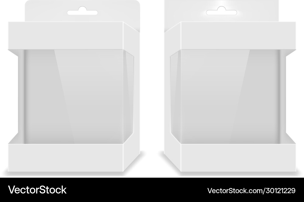 Box with transparent window and hanging hole Vector Image