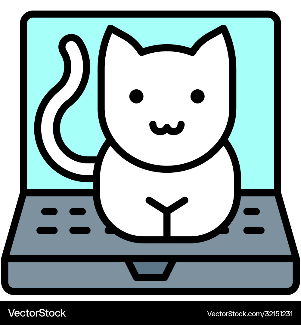 Cat on laptop telecommuting or remote work icon Vector Image