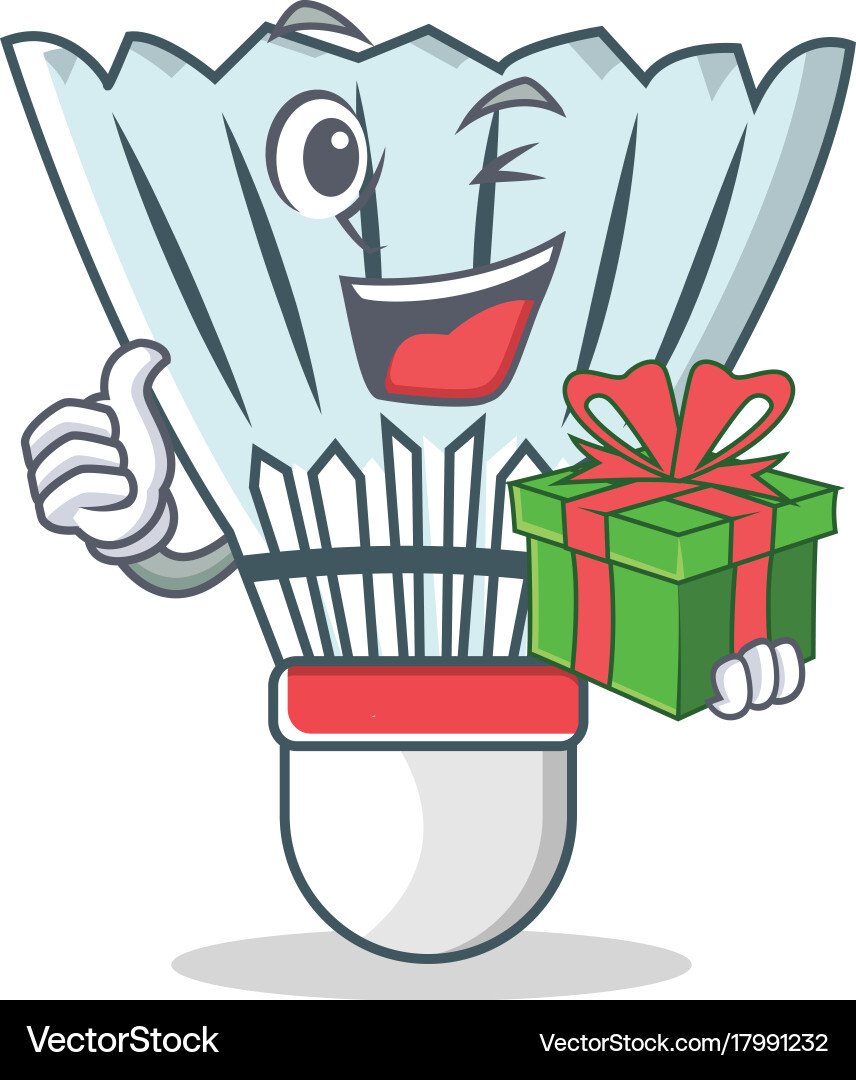 With gift shuttlecock character cartoon Royalty Free Vector
