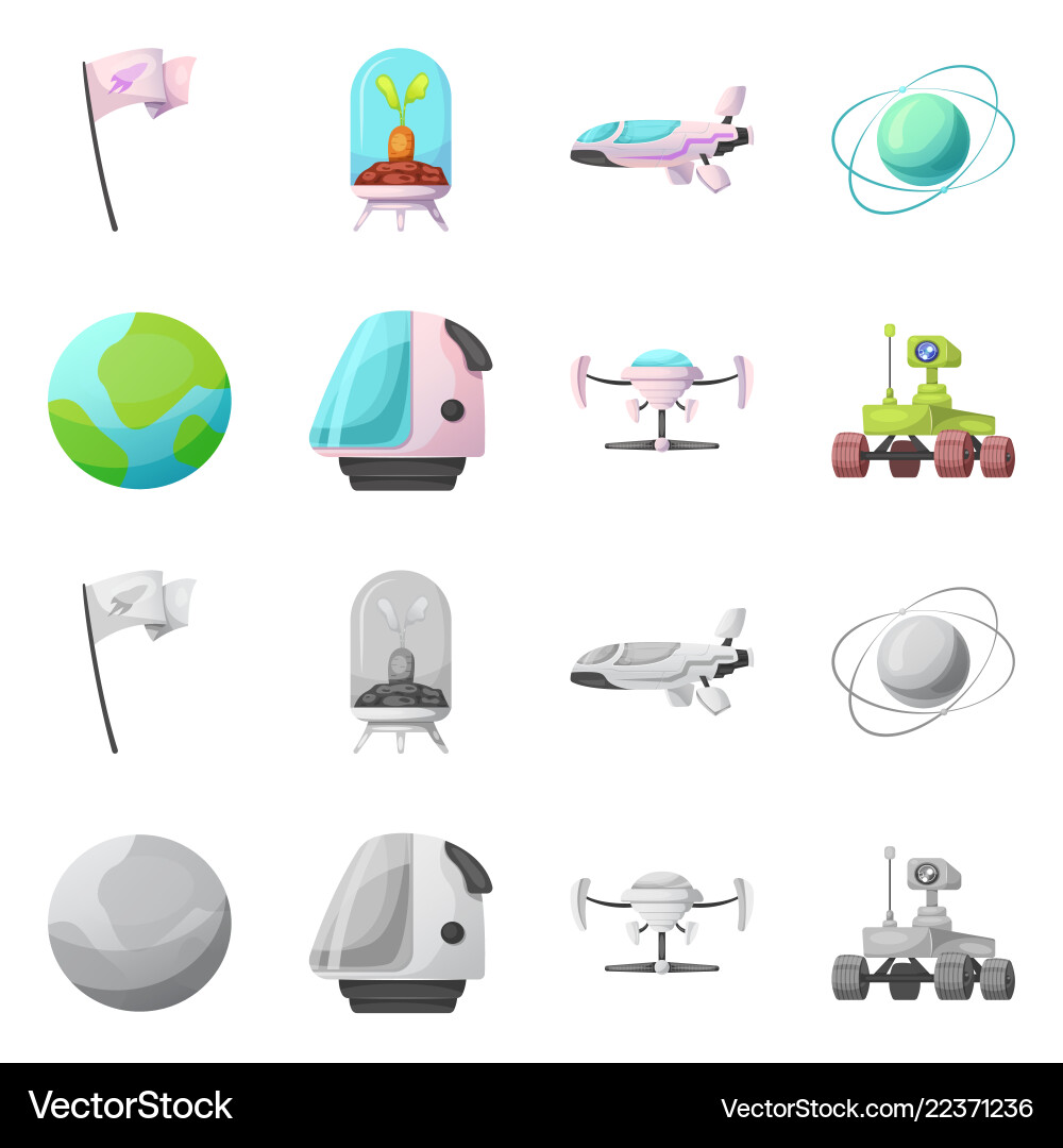 Mars and space symbol set Royalty Free Vector Image