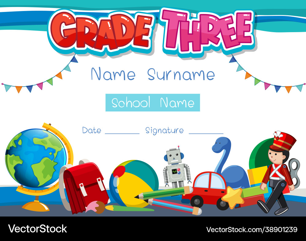 Grade three diploma or certificate template Vector Image