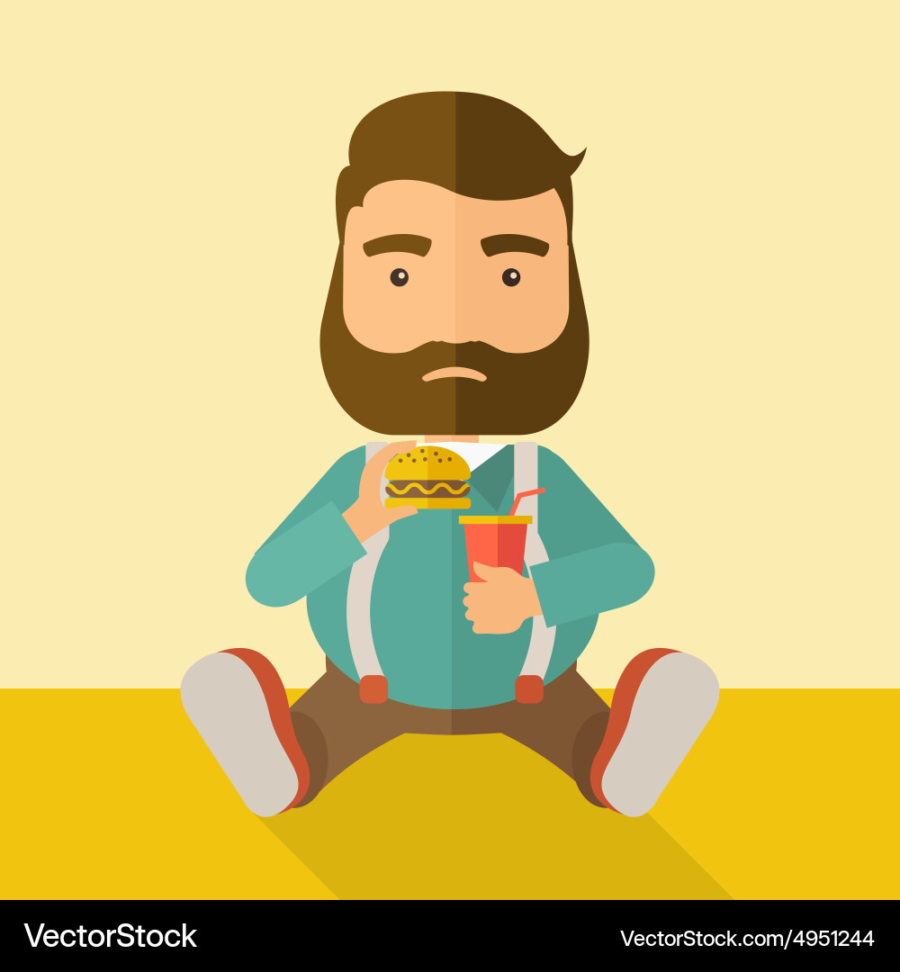Fat man sitting while eating Royalty Free Vector Image