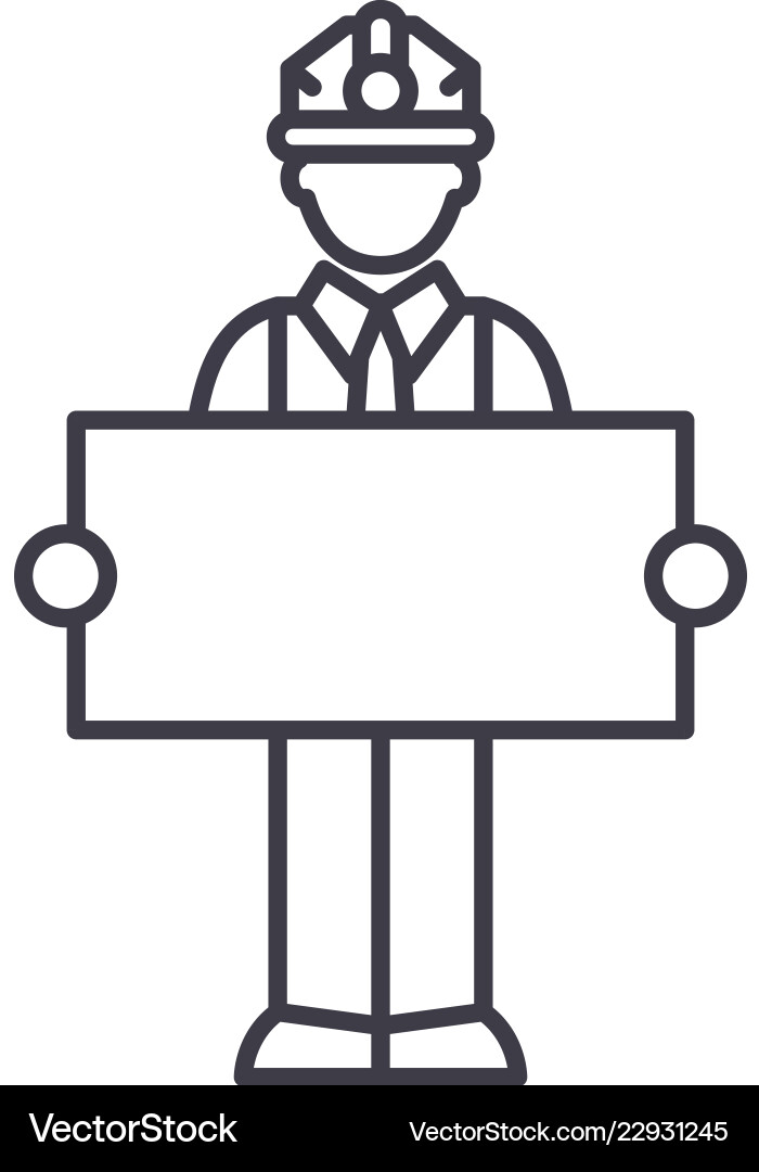 Builder with a sign line icon concept Royalty Free Vector