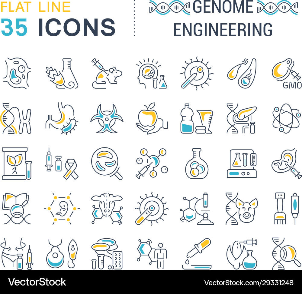 Set line icons genome engineering Royalty Free Vector Image