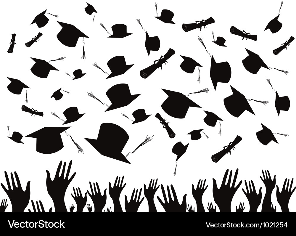 Students graduating and tossing caps Royalty Free Vector