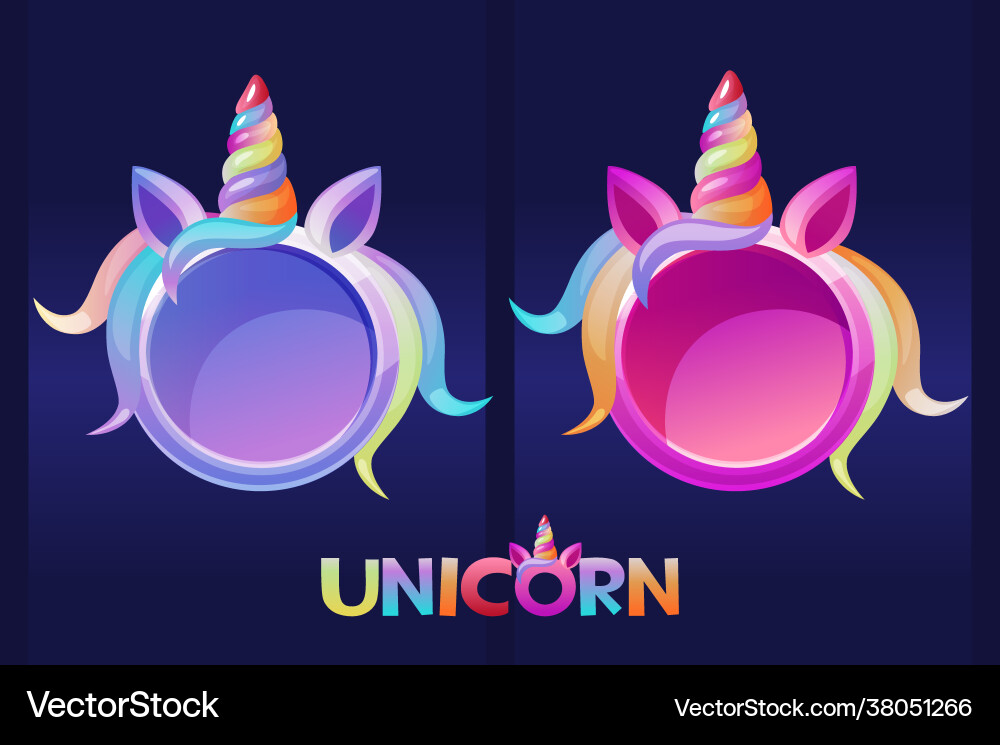 Round unicorn frames cartoon blank avatars Vector Image