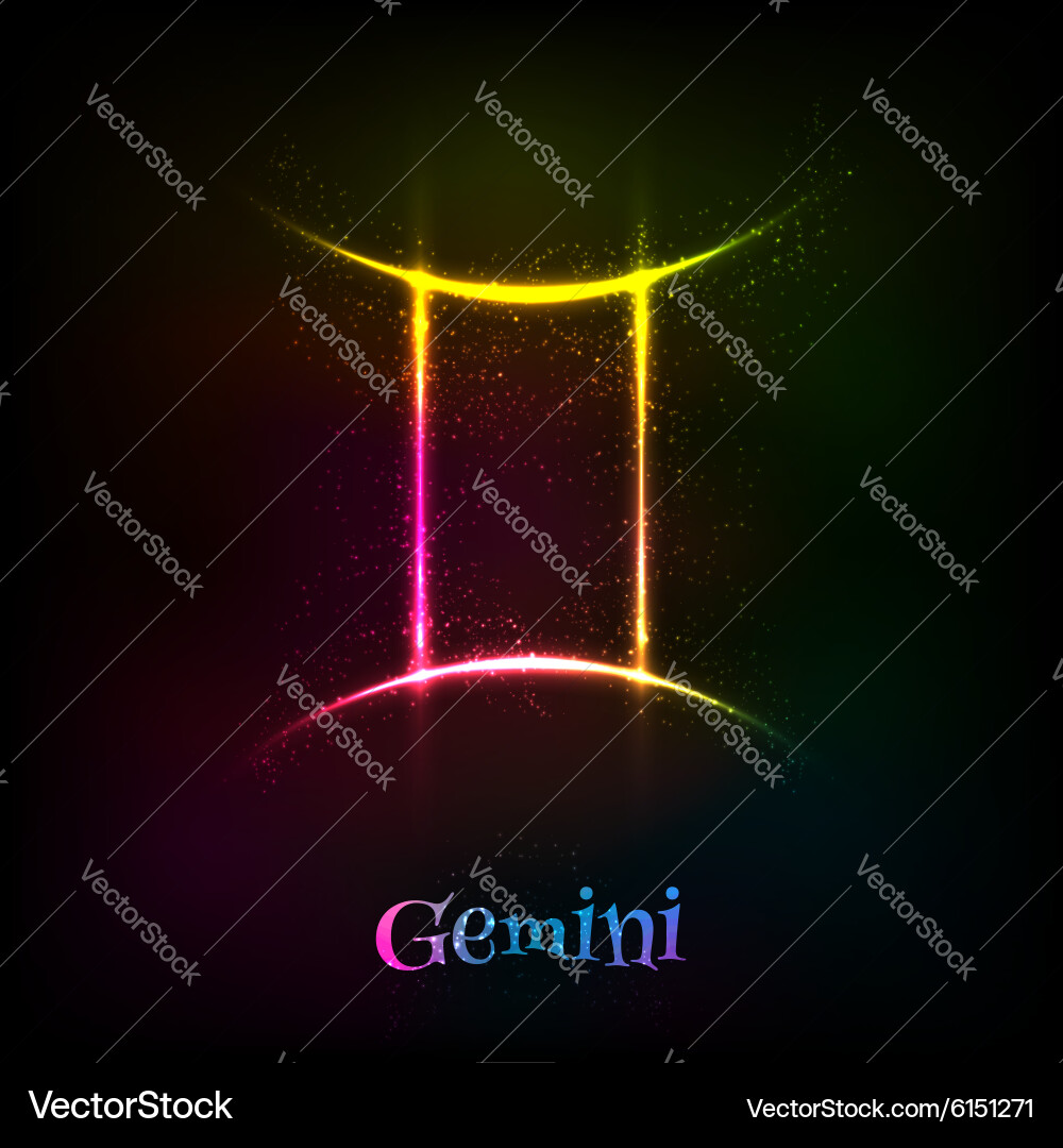 Shining neon zodiac gemini symbol Royalty Free Vector Image