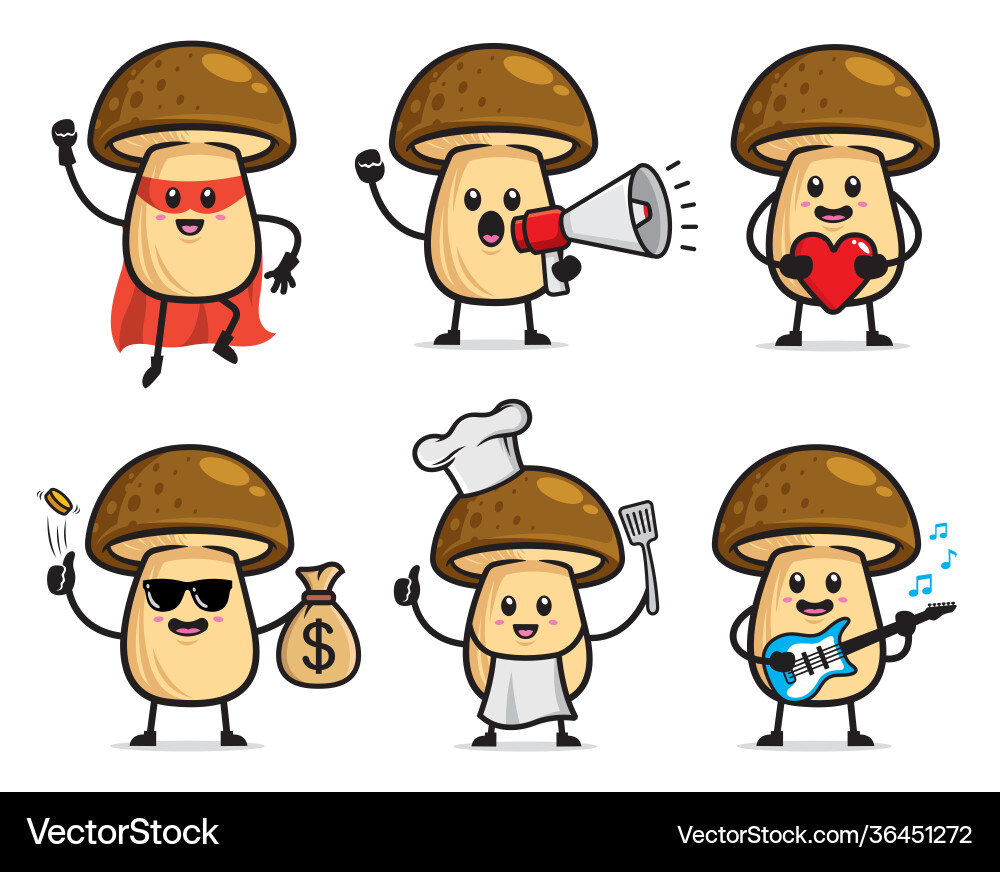 Set mushroom character design Royalty Free Vector Image