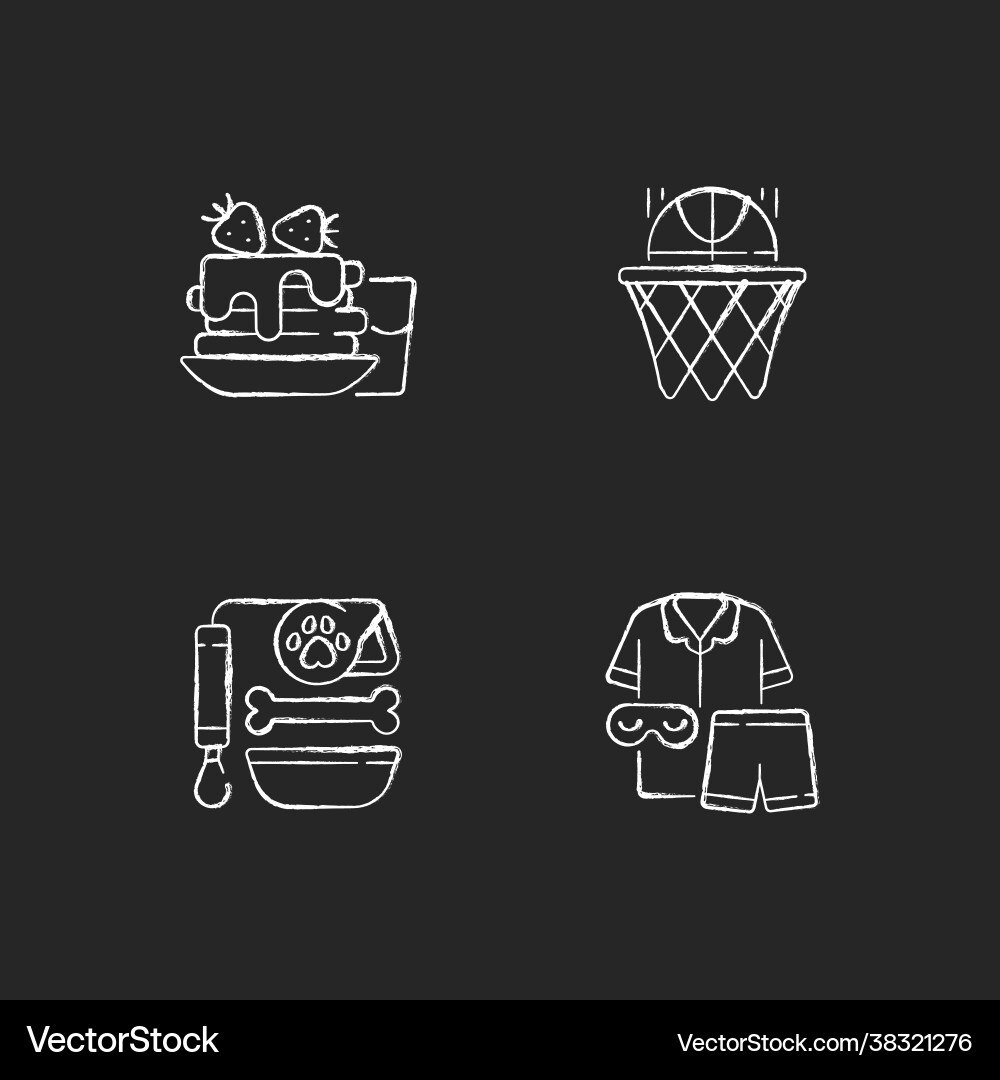 Daily student routine chalk white icons set Vector Image