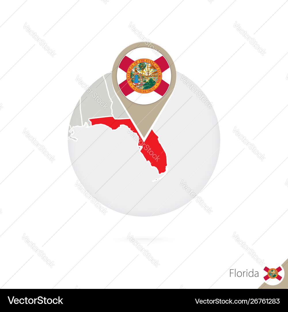 Florida us state map and flag in circle map Vector Image