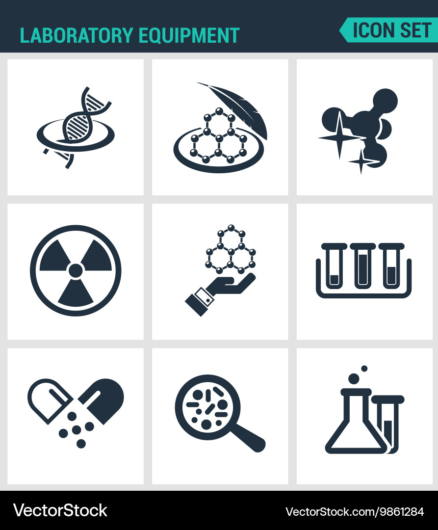 Set modern icons laboratory equipment Royalty Free Vector