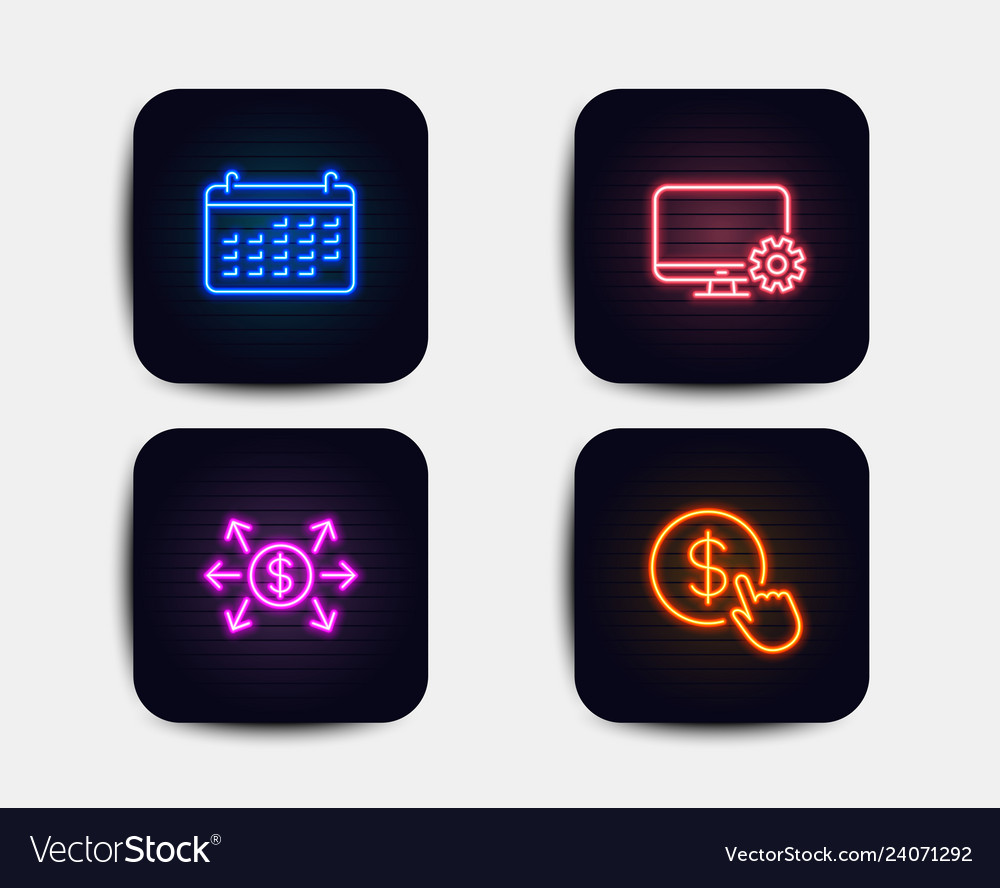 Neon glow lights set calendar monitor settings Vector Image