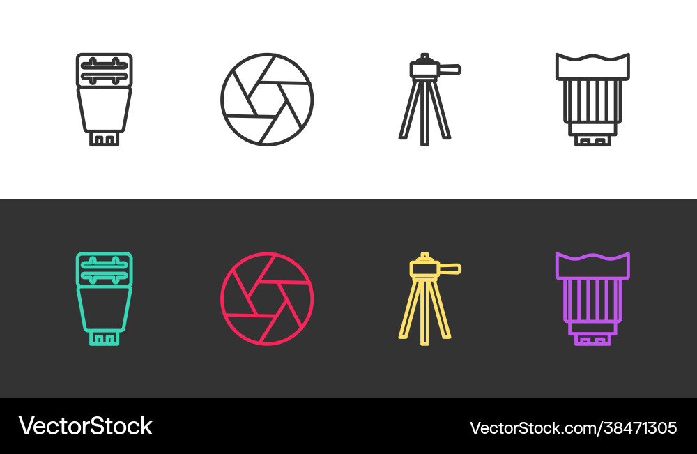Set line photo camera flash camera shutter Vector Image