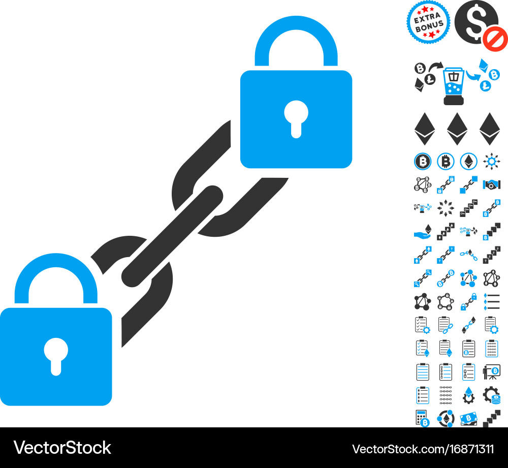 Lock blockchain icon with bonus pictograms Vector Image