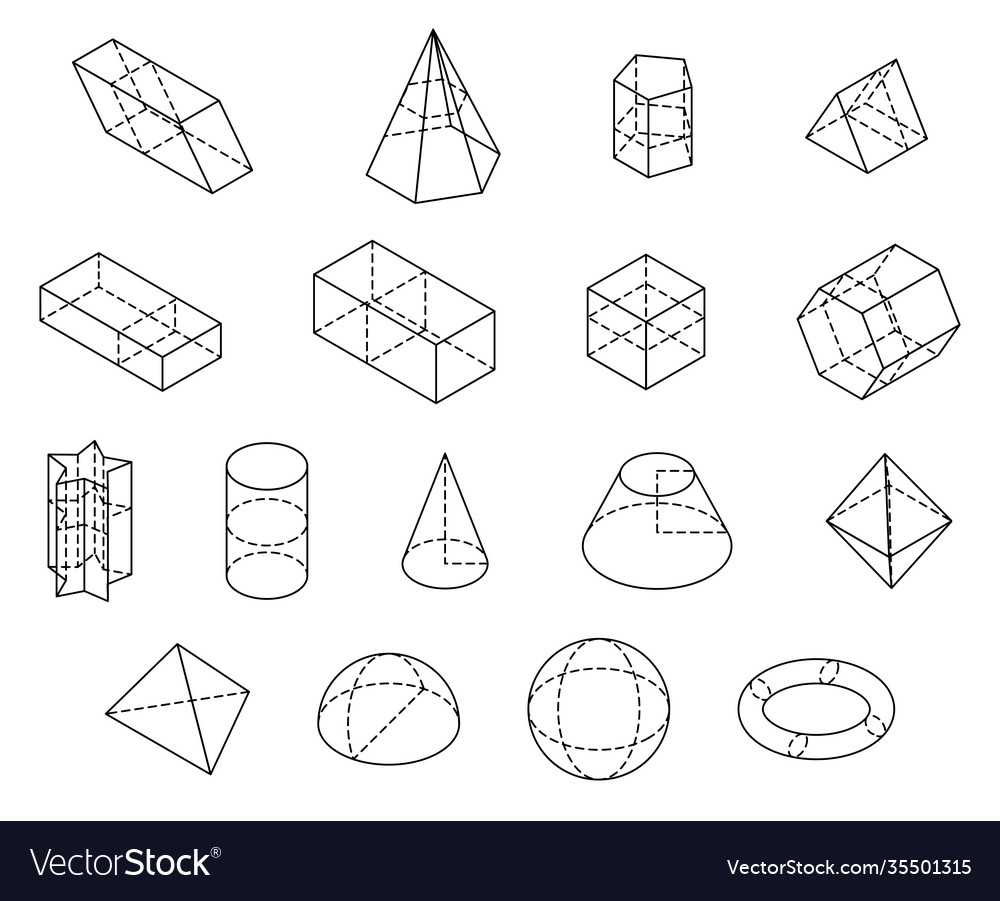 Black outline isometric basic shapes isolated Vector Image