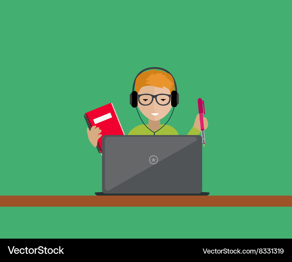Student education on laptop isolated Royalty Free Vector
