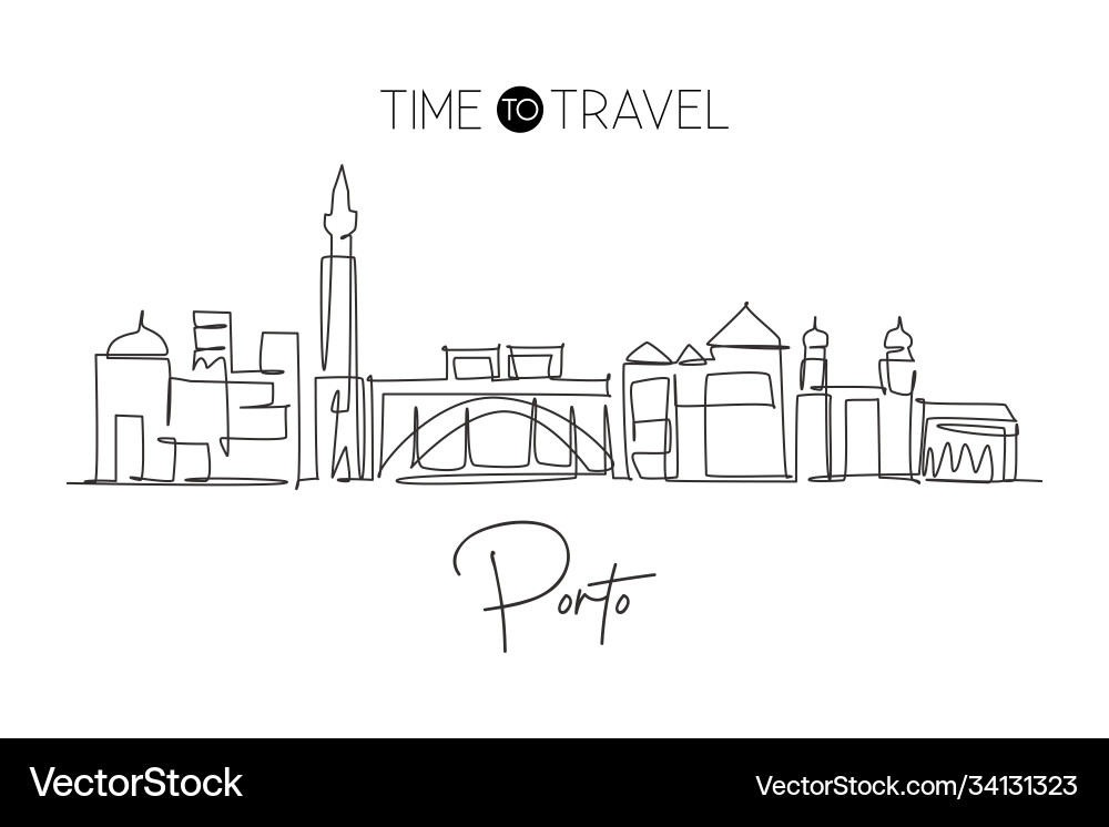 One continuous line drawing porto city skyline Vector Image