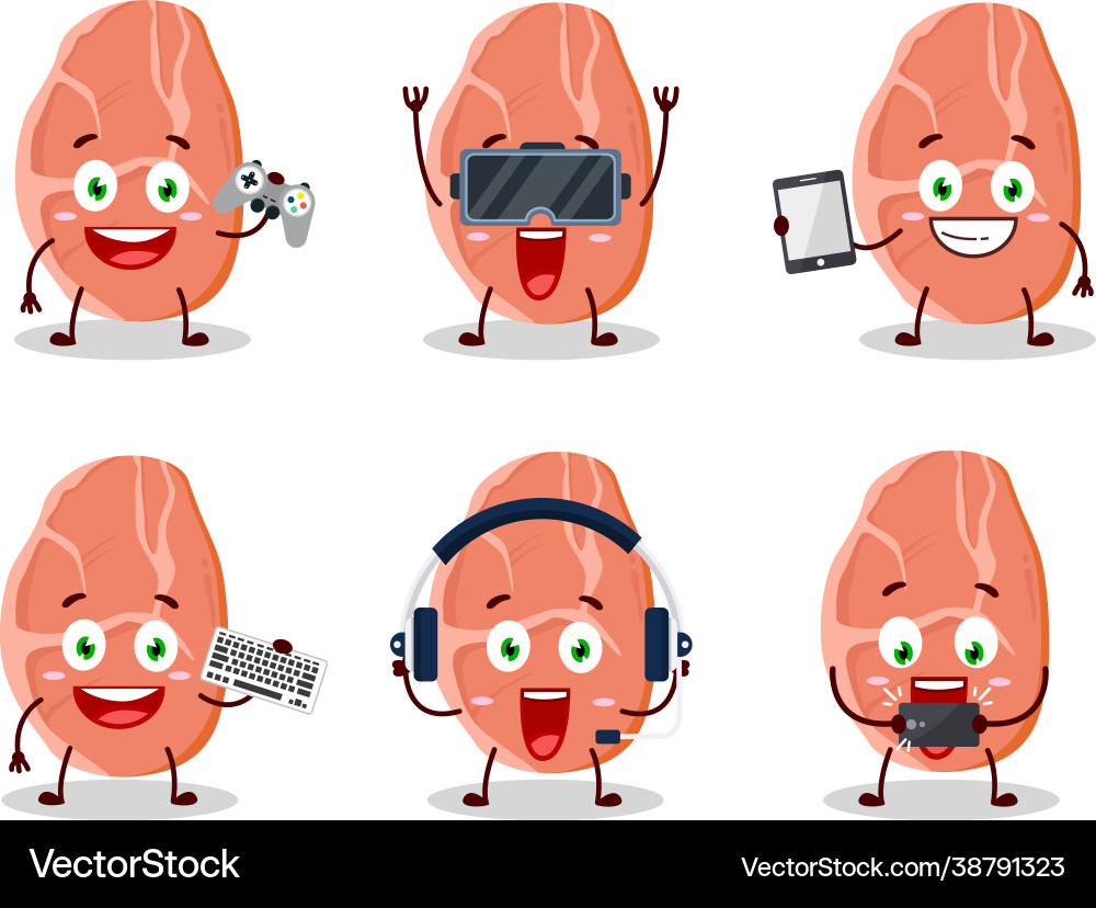 Slice pork are playing games with various cute Vector Image
